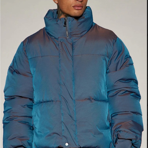 Jackets & Coats | Mens Modern Blue Iridescent Puffer Jacket | Poshmark